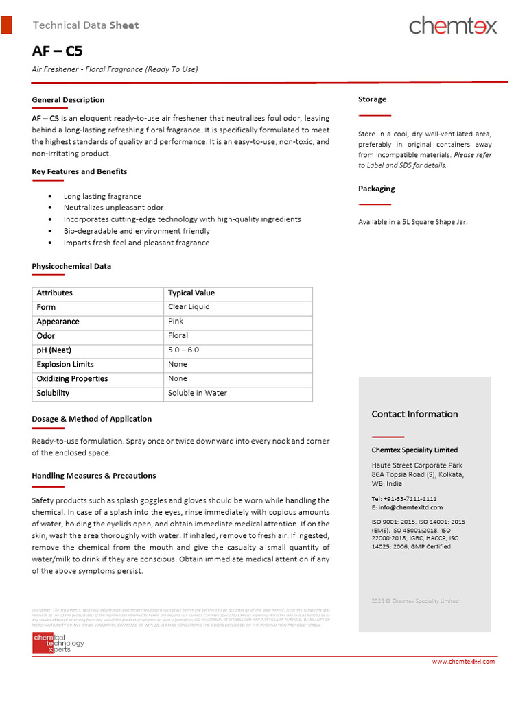 TDS - Af C5 - New | PDF | Perfume | Water