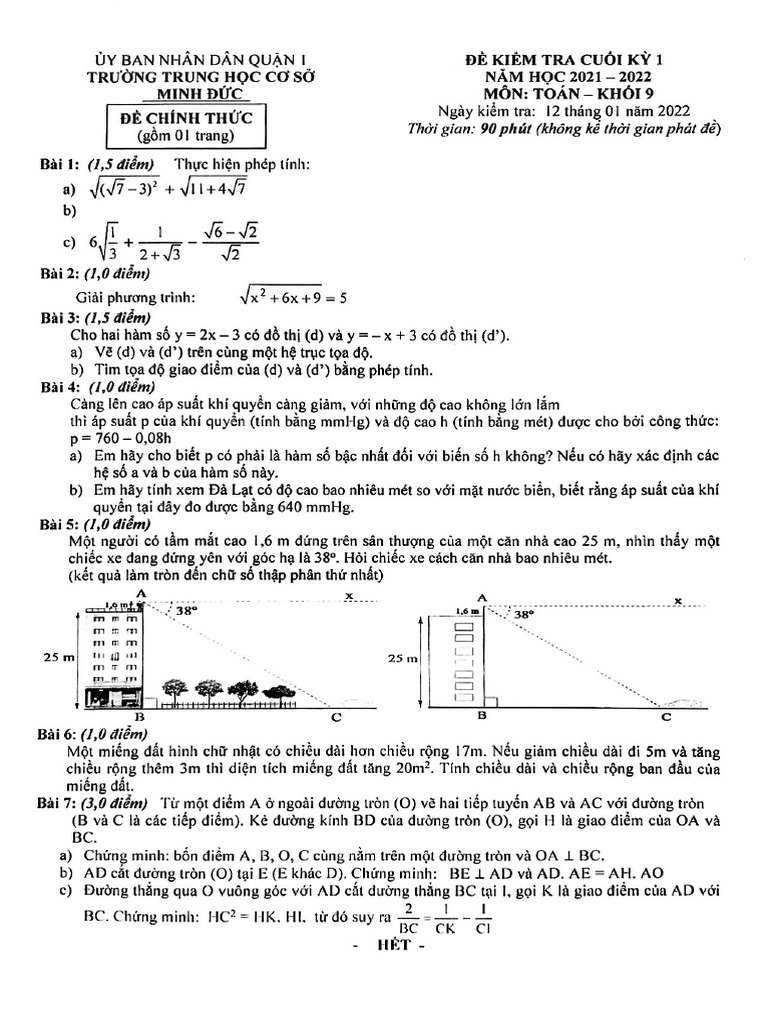De Thi Cuoi Ky 1 Toan 9 Nam 2021 2022 Truong Thcs Minh Duc Tp Hcm Pdf