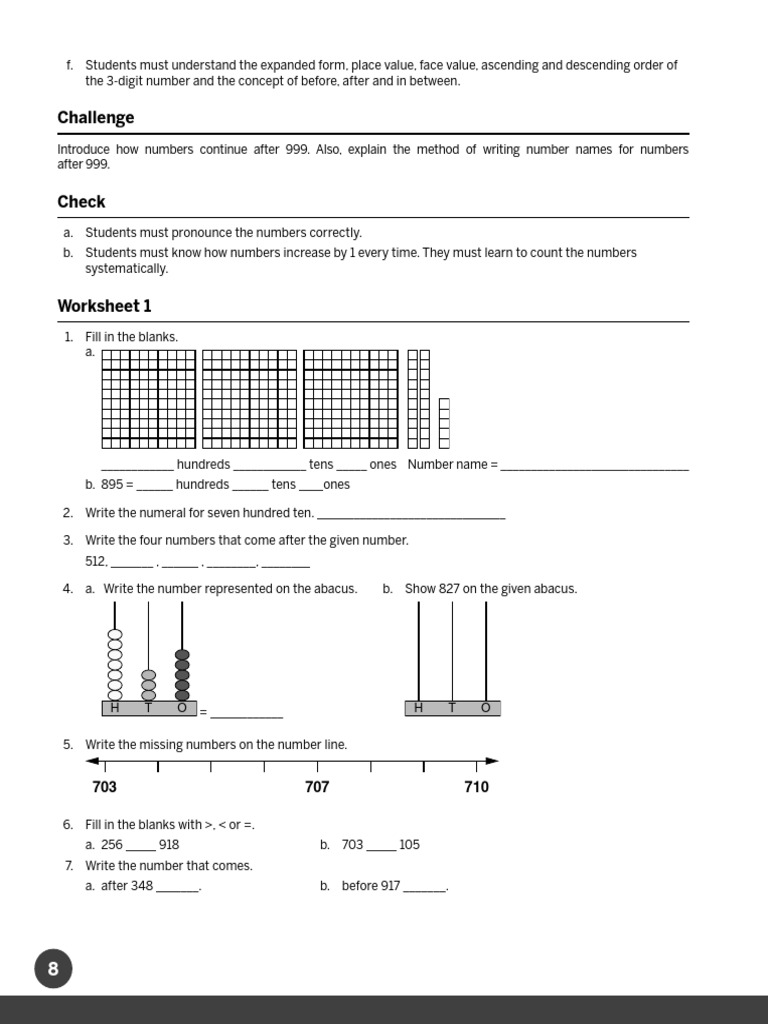 3-Digit Number Concepts Worksheet | PDF | Mathematics | Arithmetic