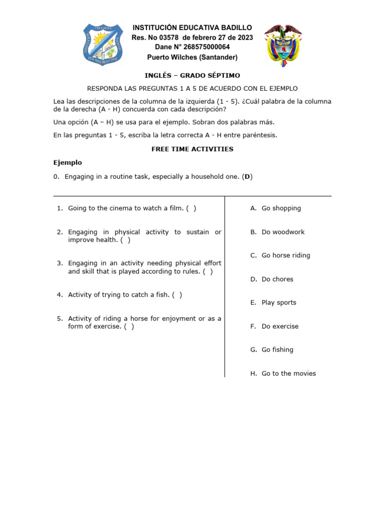 Prueba Inglés 7 | PDF