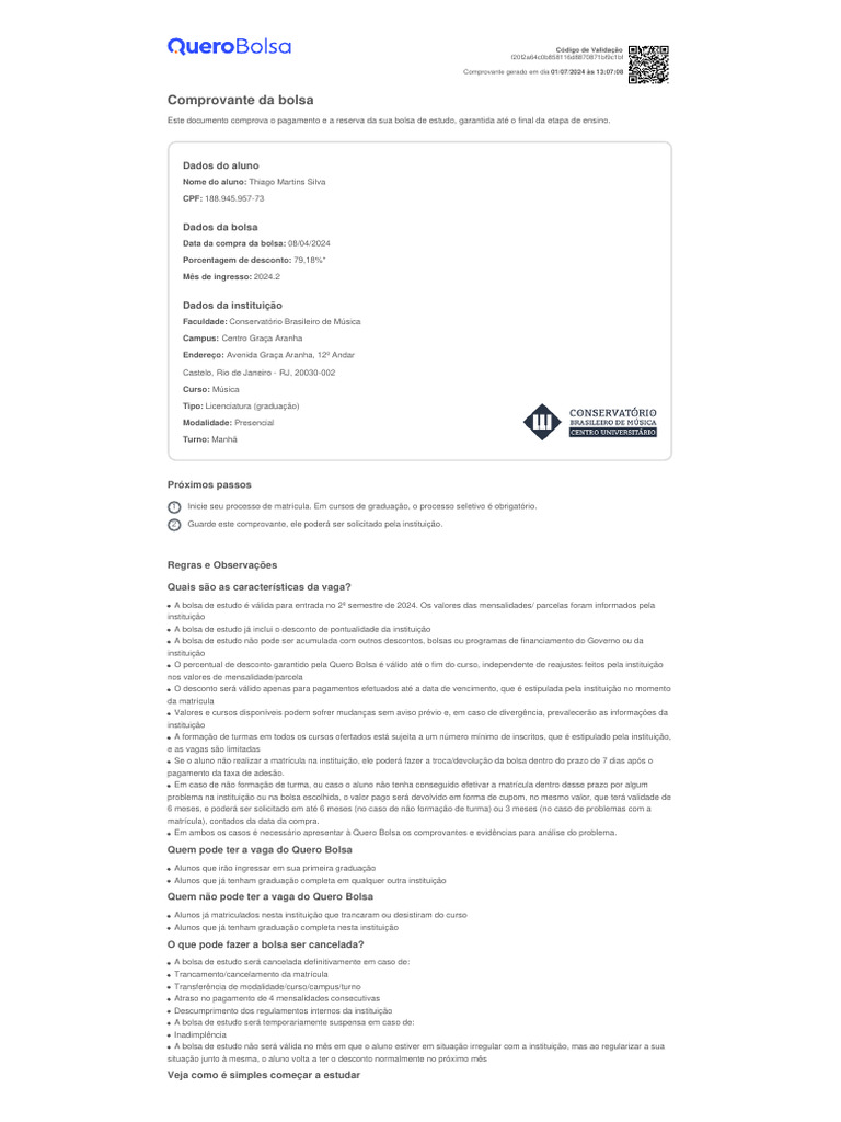 Comprovante Quero Bolsa Thiago | PDF