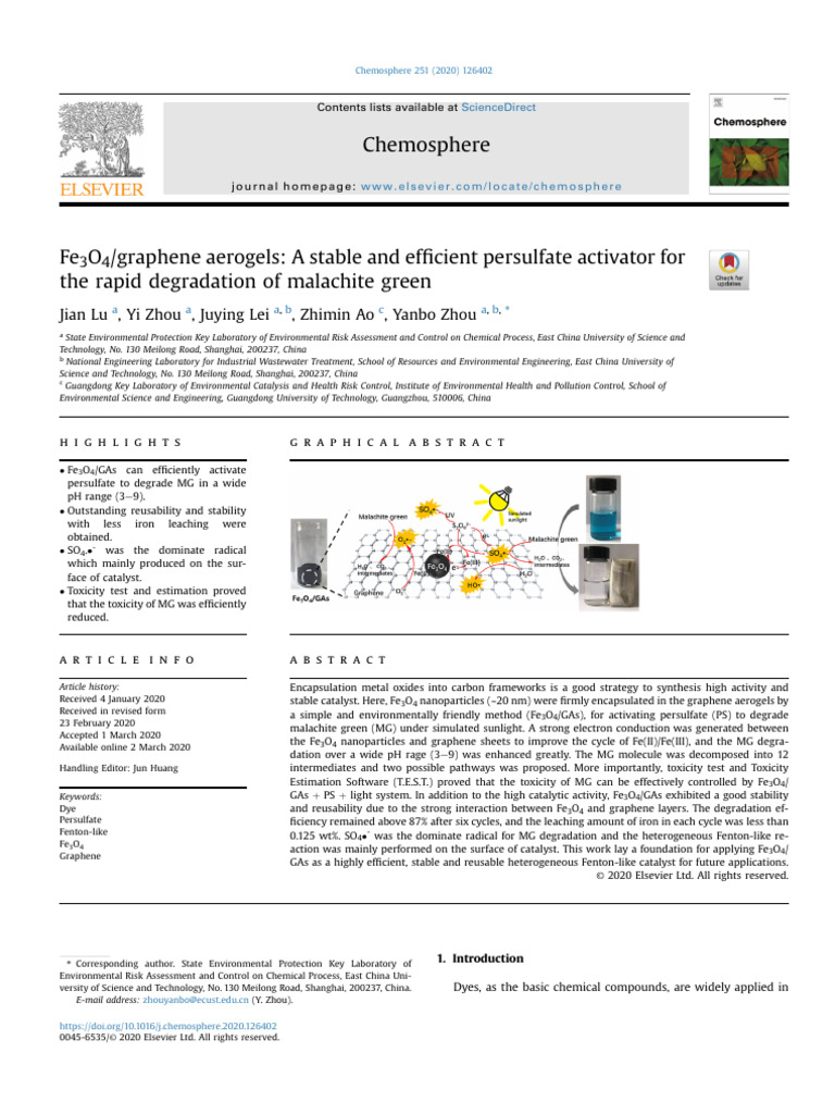 10.1016@j.chemosphere.2020.126402 Xem | PDF | Catalysis | Graphene