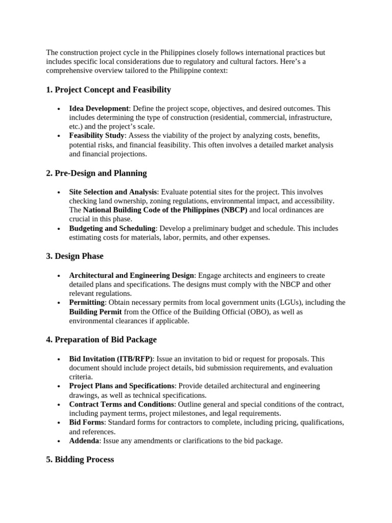 Construction Project Cycle Preparing A Bid Package Bidding Process and ...