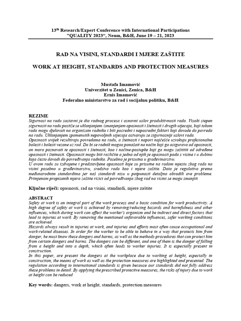 Rad Na Visini, Standardi I Mjere Zaštite (023.06.2023) | PDF