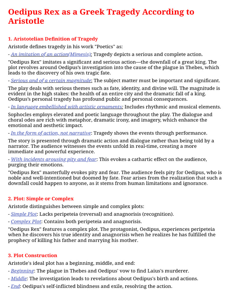 Oedipus Rex As Greek Tragedy | PDF | Oedipus | Tragedy