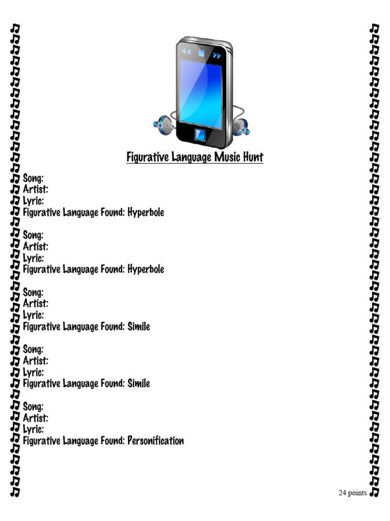Figurative Language Music Hunt: 24 Points | PDF | Language Arts ...