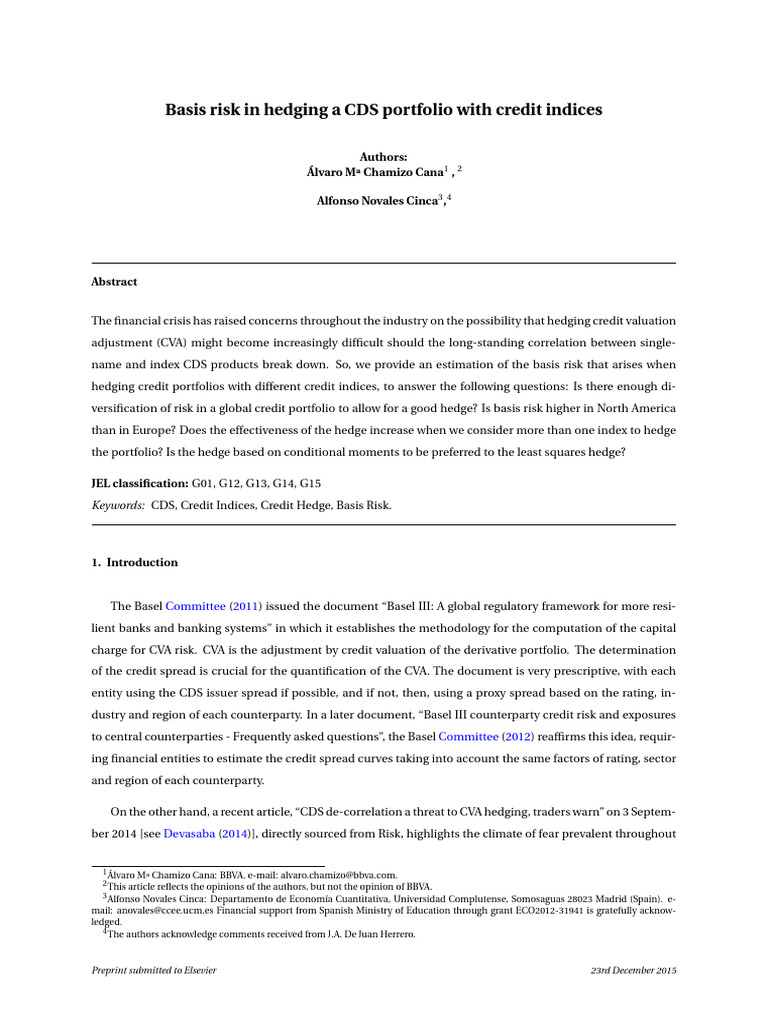 Basis Risk in Hedging A CDS Portfolio With Credit Indices | PDF ...