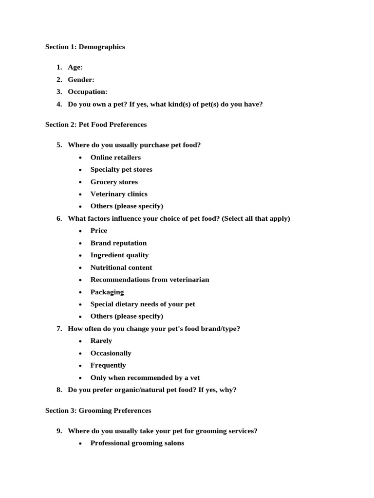 Pet Food & Grooming Survey Insights | PDF | Behavior | Pet