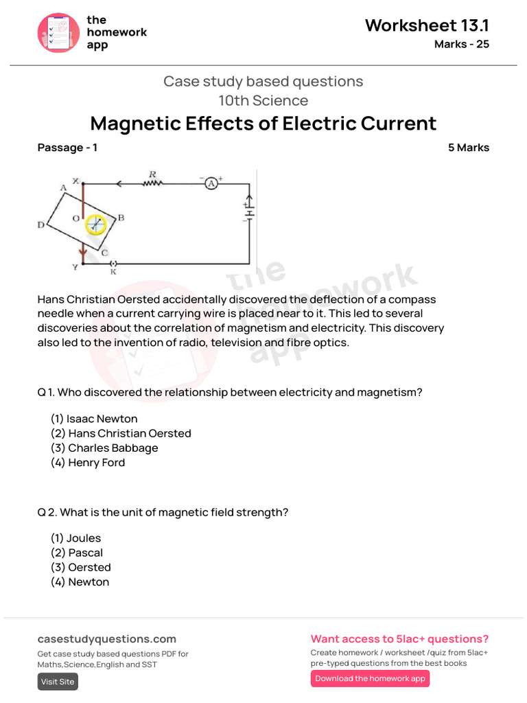 (Worksheet 13.1) - (Magnetic Effects of Electric Current) | PDF ...