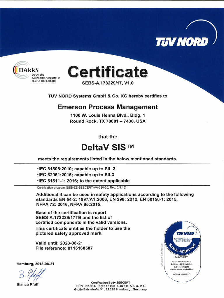 TUV Nordcertificate-Deltav-Sis-Tuv-Certification-En-56722 | PDF