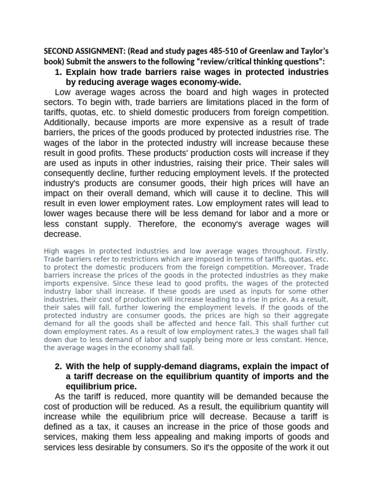 Second Assignment | PDF | Supply And Demand | World Trade Organization