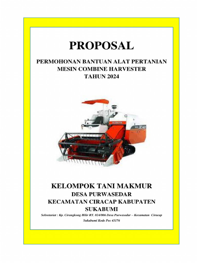 Proposal Alsintan Poktan Tani Makmur Ds. Purwasedar | PDF
