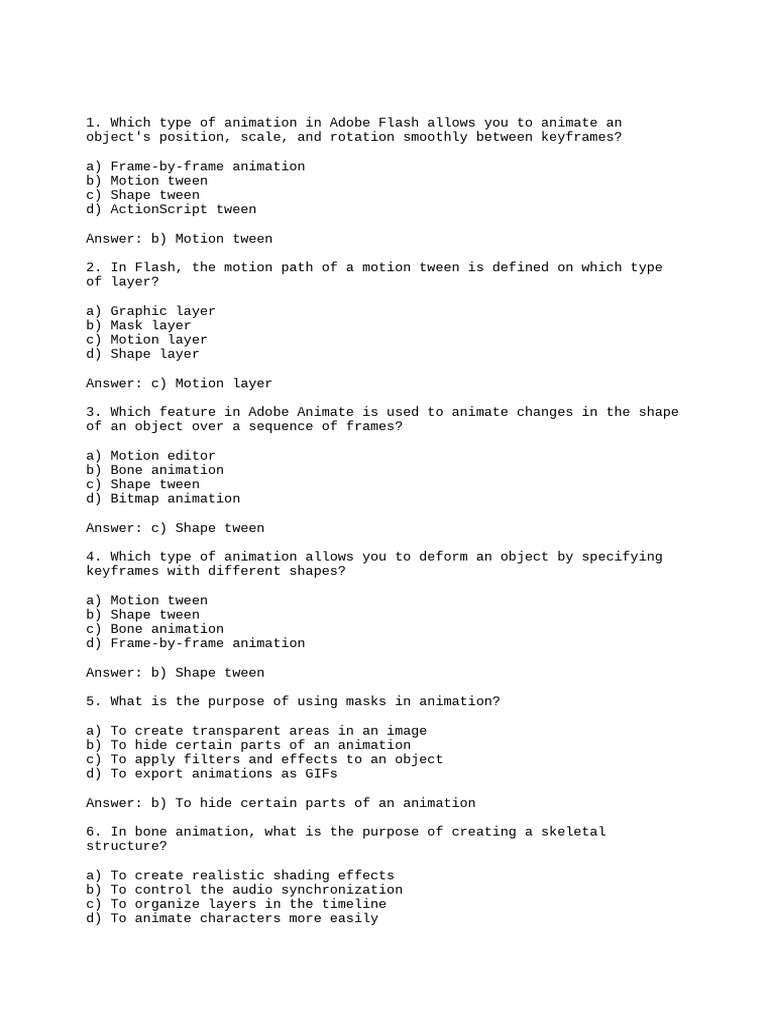 Unit 5 - MCQ - Animation | PDF | Adobe Flash | 3 D Computer Graphics