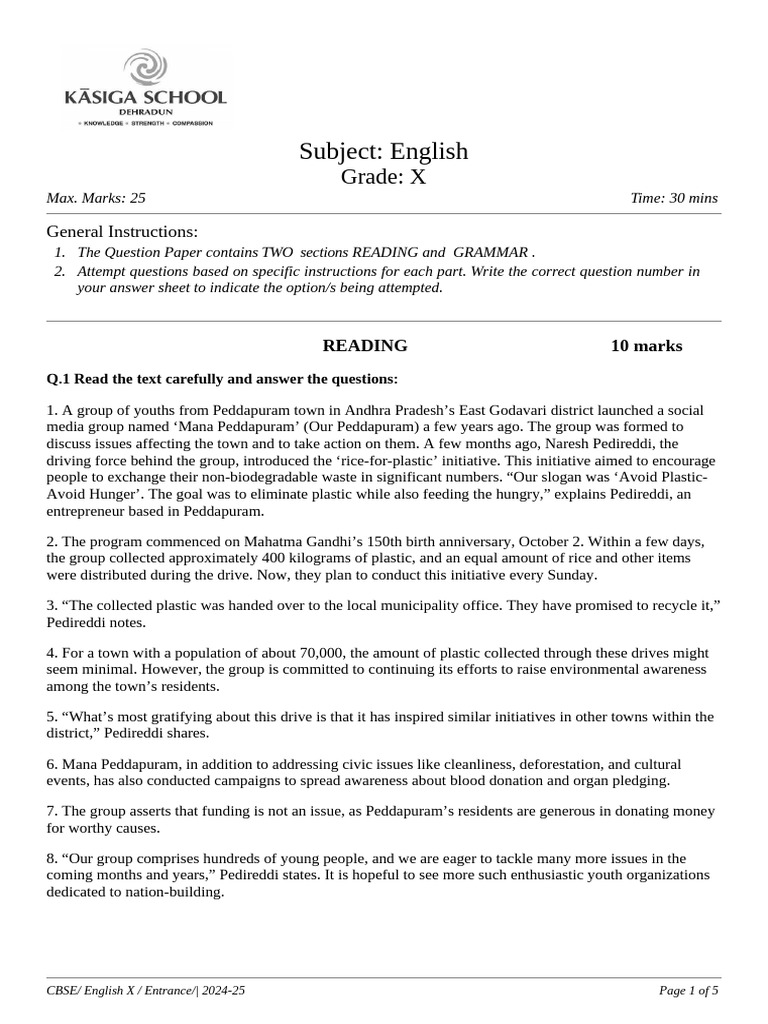 Grade 10 English Entrance Exam - Modified | PDF | Career & Growth