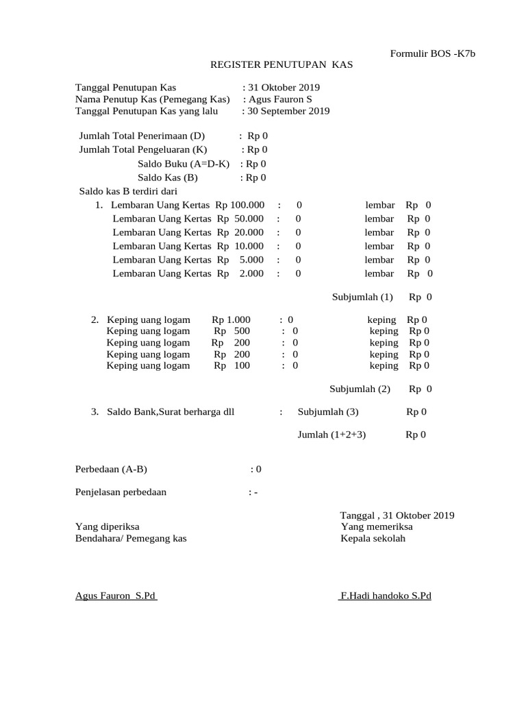 Register PENUTUPAN KAS | PDF