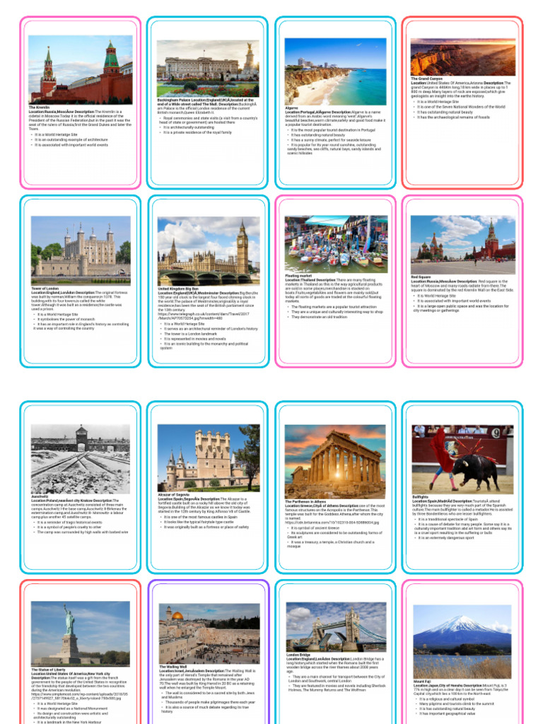 Grade 12 Tourism World Icons Flash Cards | PDF