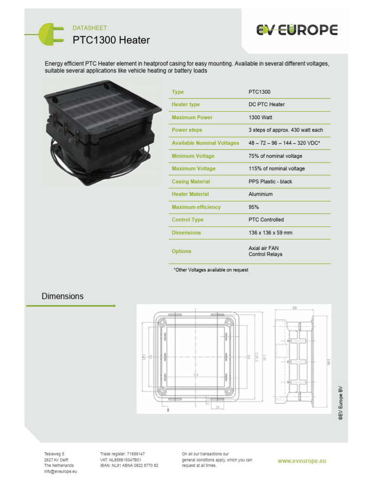 Datasheet PTC Heater 1300W | PDF