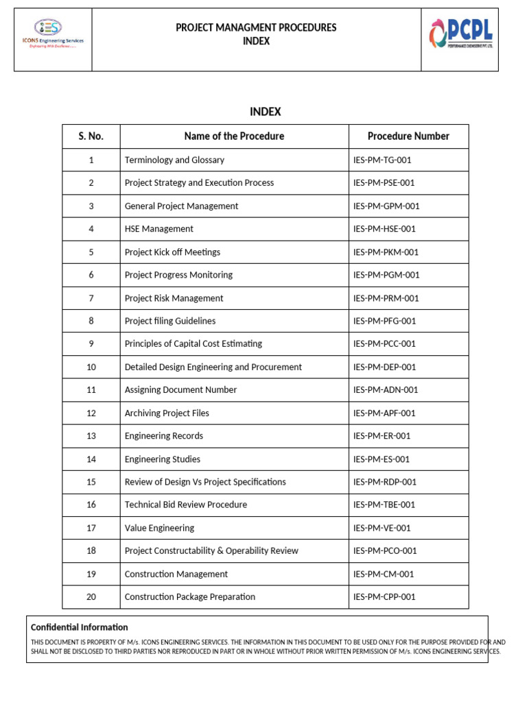 Project Management Procedures - Index | PDF | Project Management | Business