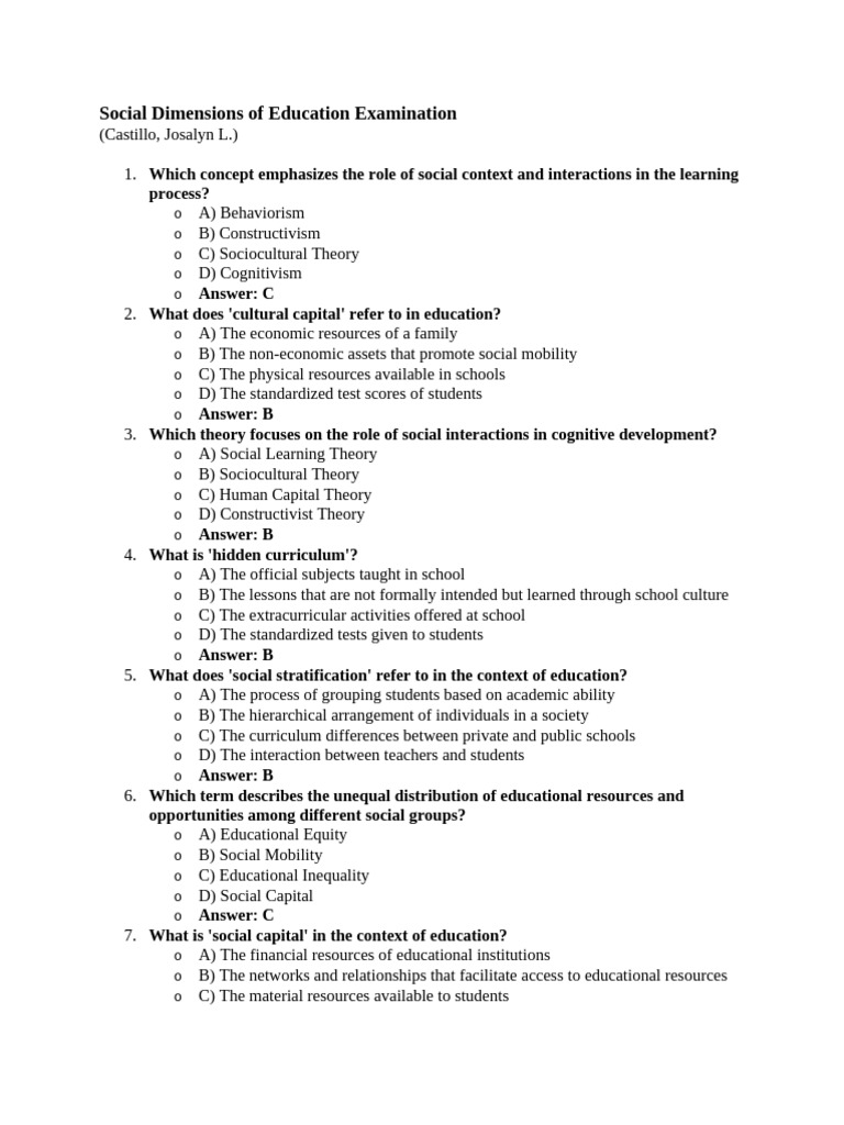 Social Dimensions in Education Explained | PDF | Inclusion (Education ...