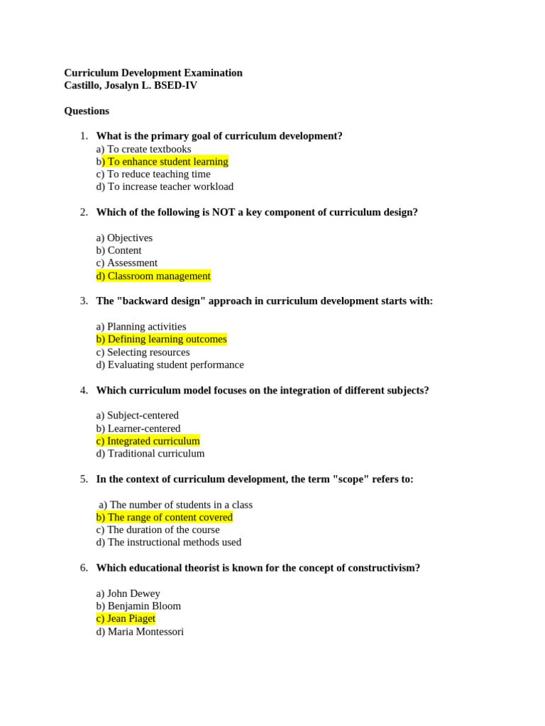 Curriculum Development Examination | PDF | Educational Assessment ...