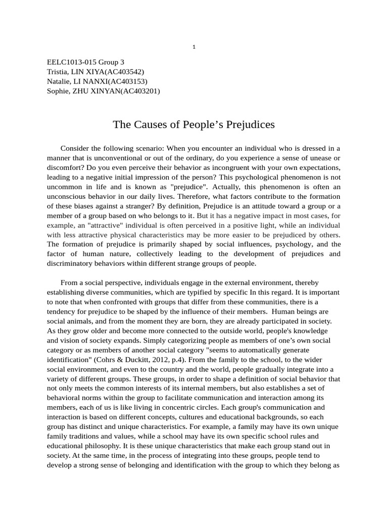 EELC1013 Essay First Draft | PDF | Prejudices | Bias