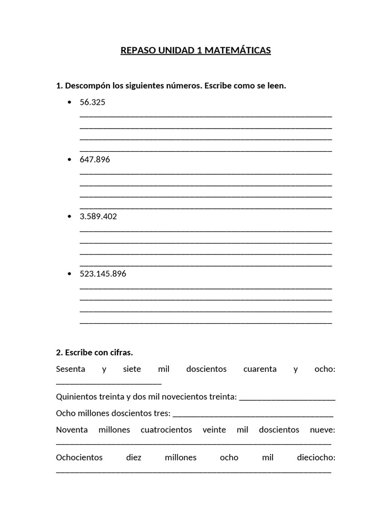 Repaso Unidad 1 Matemáticas | PDF