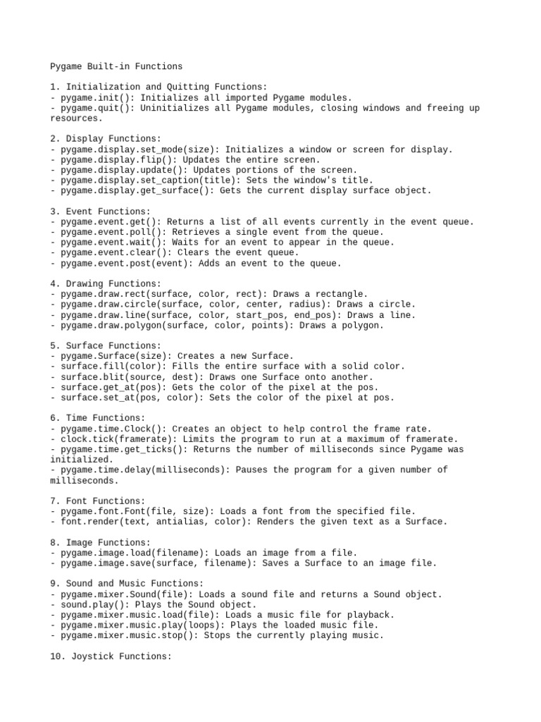 Pygame Built in Functions | PDF | Software | Computing