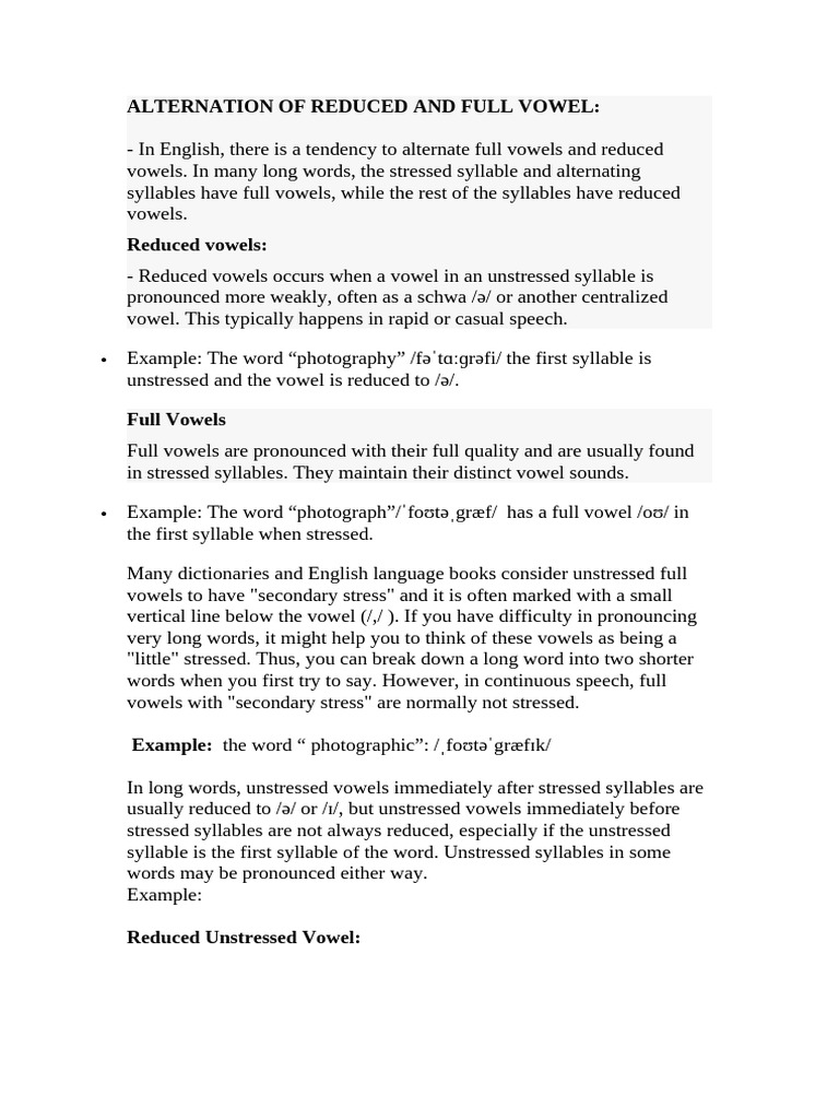 Alternation of Reduced and Vowel | PDF | Stress (Linguistics ...