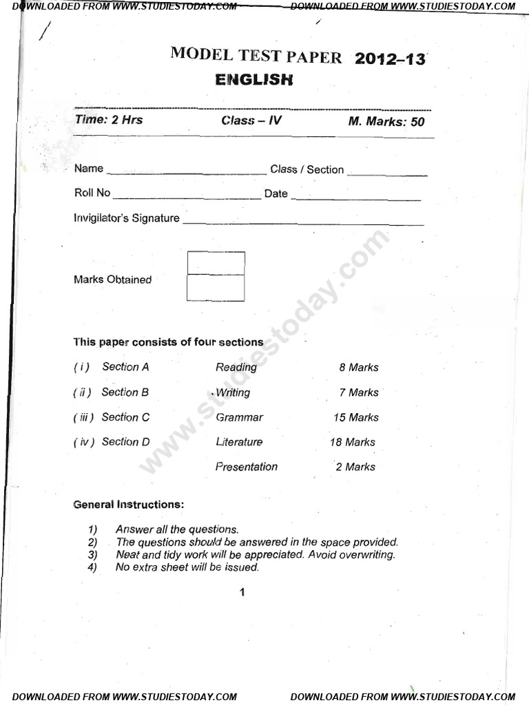 CBSE Class 4 English Revision Worksheet | PDF | Language Mechanics ...