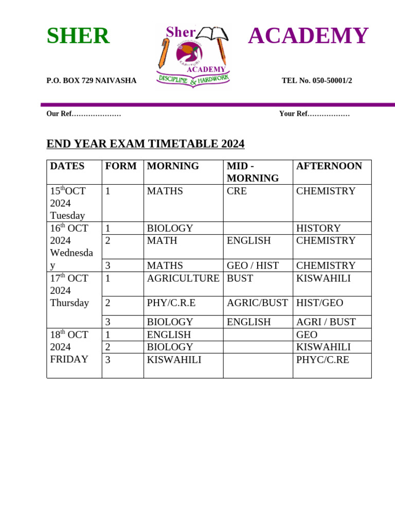 Exam Timetable 2024 | PDF | Science & Mathematics | Technology & Engineering
