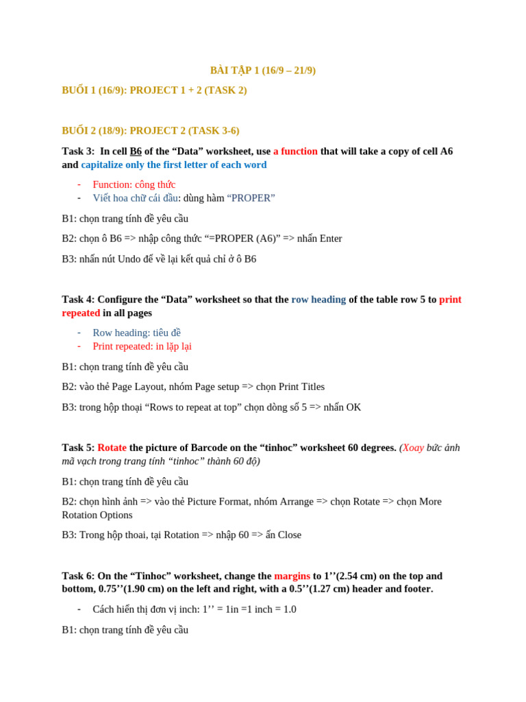 Bài tập 1 Excel | PDF