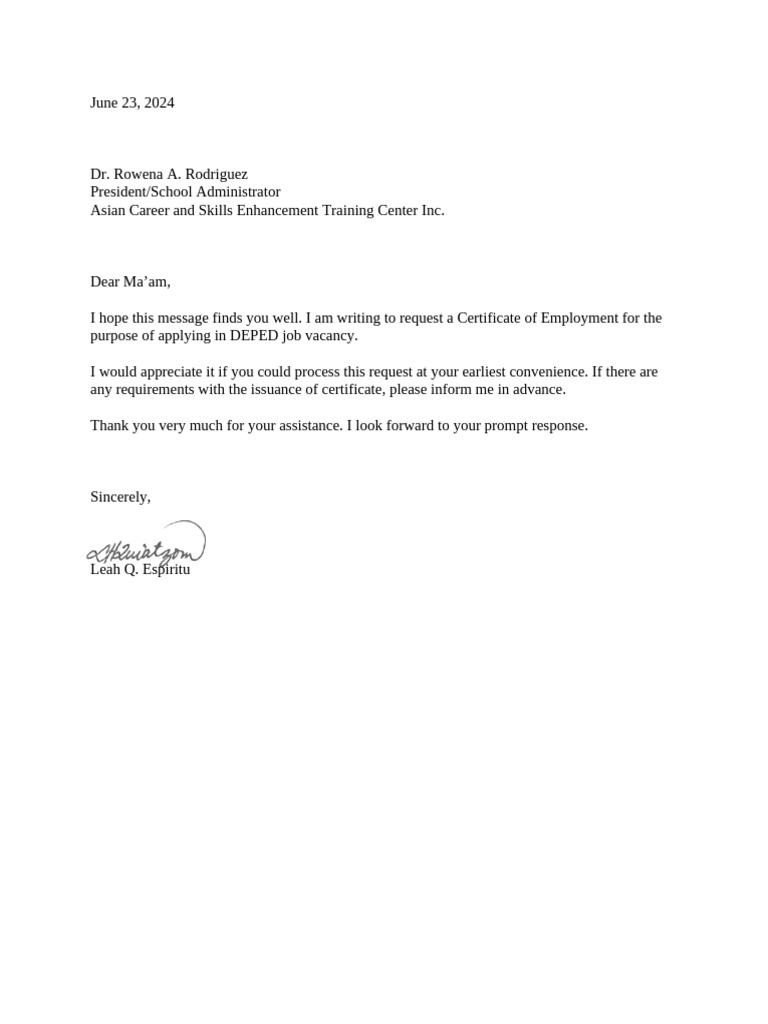 Request For COE | PDF