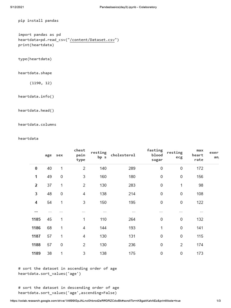 Pandasbasics - Ipynb - Colaboratory (Day3) | PDF | Medical Specialties ...