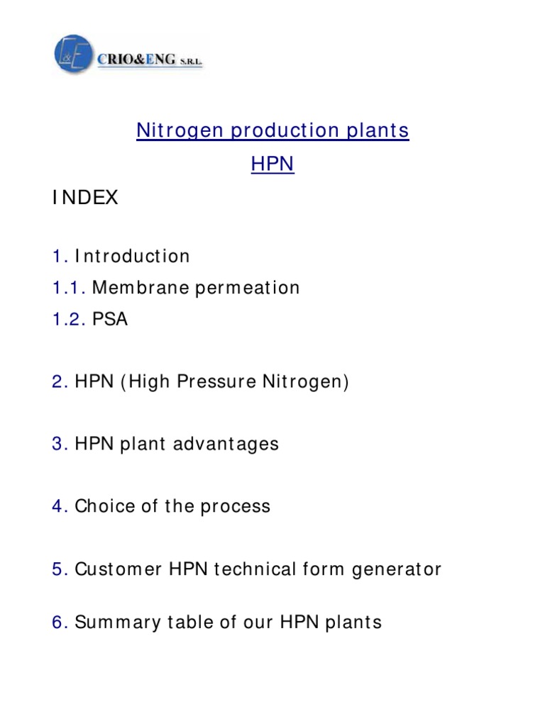 High Pressure Nitrogen Plant Guide | PDF | Adsorption | Chemical ...