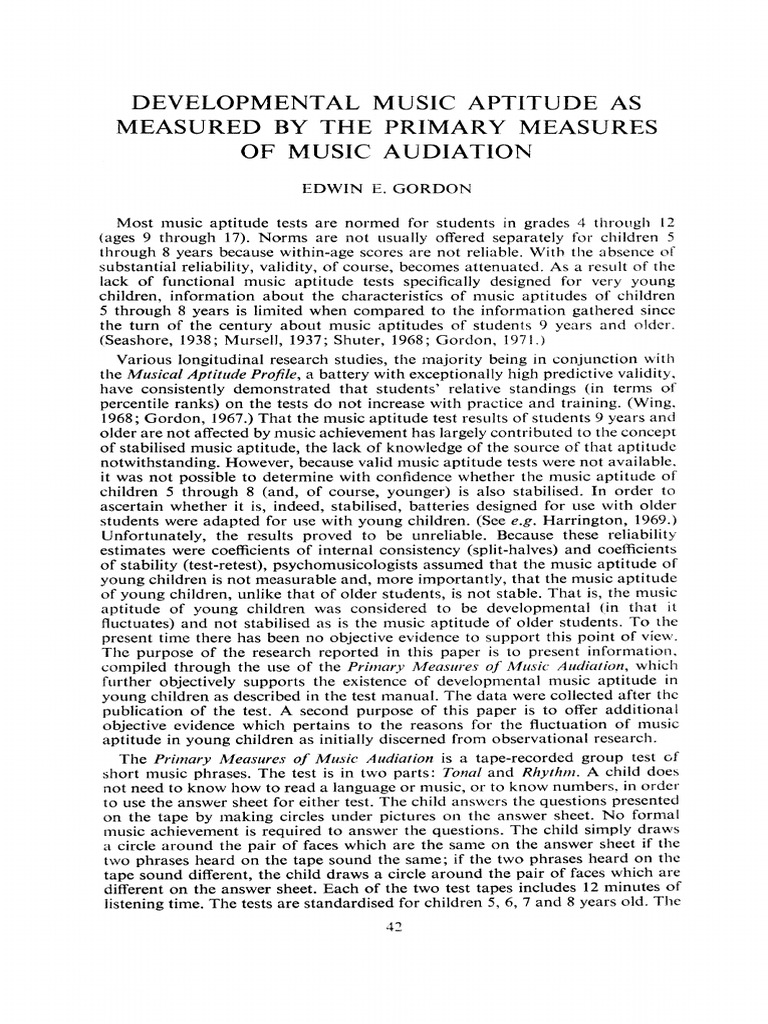 Developmental Music Aptitude As Measured by The Primary Measures of ...