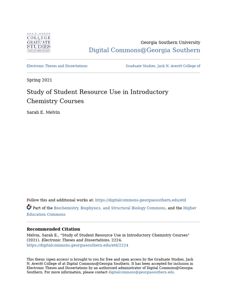 Study of Student Resource Use in Introductory Chemistry Courses | PDF ...