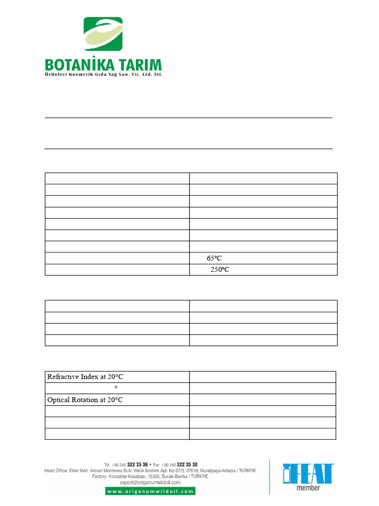 Oregano Oil Technical Data Sheet | PDF