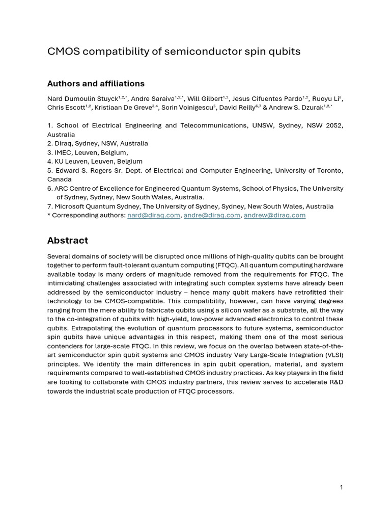 CMOS-Compatible Semiconductor Spin Qubits | PDF | Quantum Computing ...