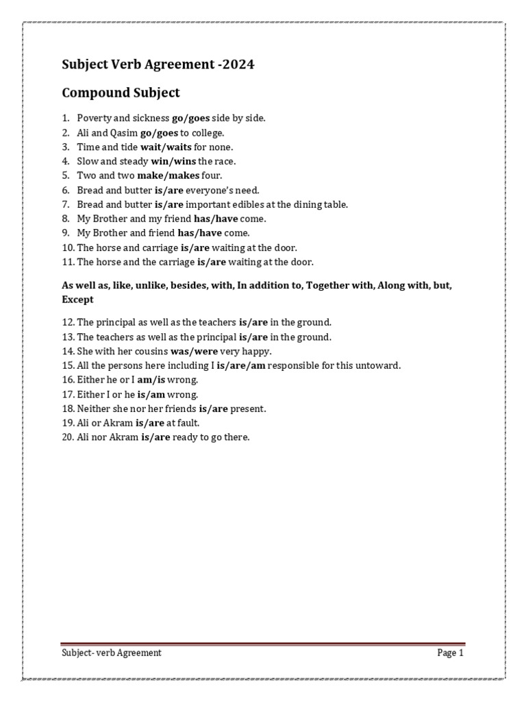 Subject-Verb Agreement Guide 2024 | PDF | Grammatical Number | Plural