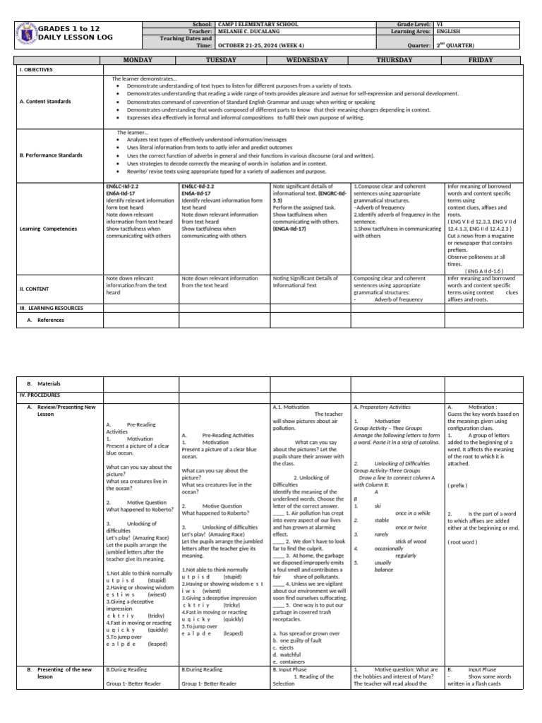 DLL_ENGLISH 6_Q2_W4 | PDF | Mouse | English Language