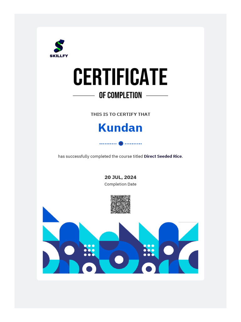 Direct Seeded Rice Course Certificate | PDF