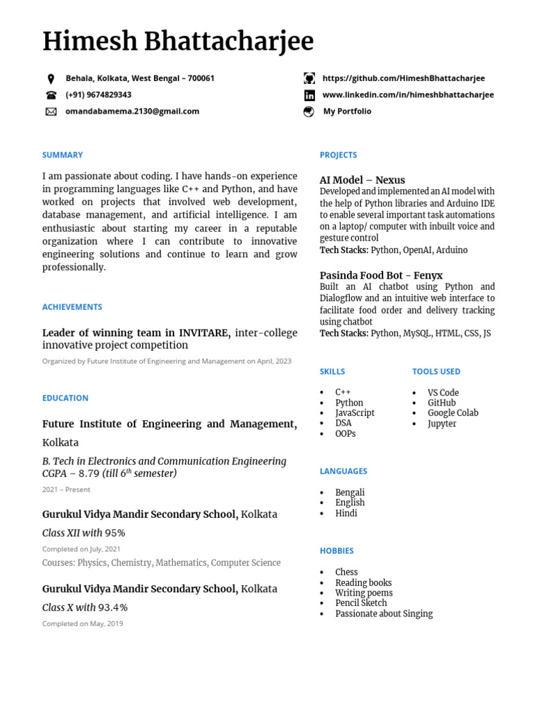 Himesh Bhattacharjee Resume | PDF | Python (Programming Language ... Himesh Bhattacharjee Resume | PDF | Python (Programming Language ...