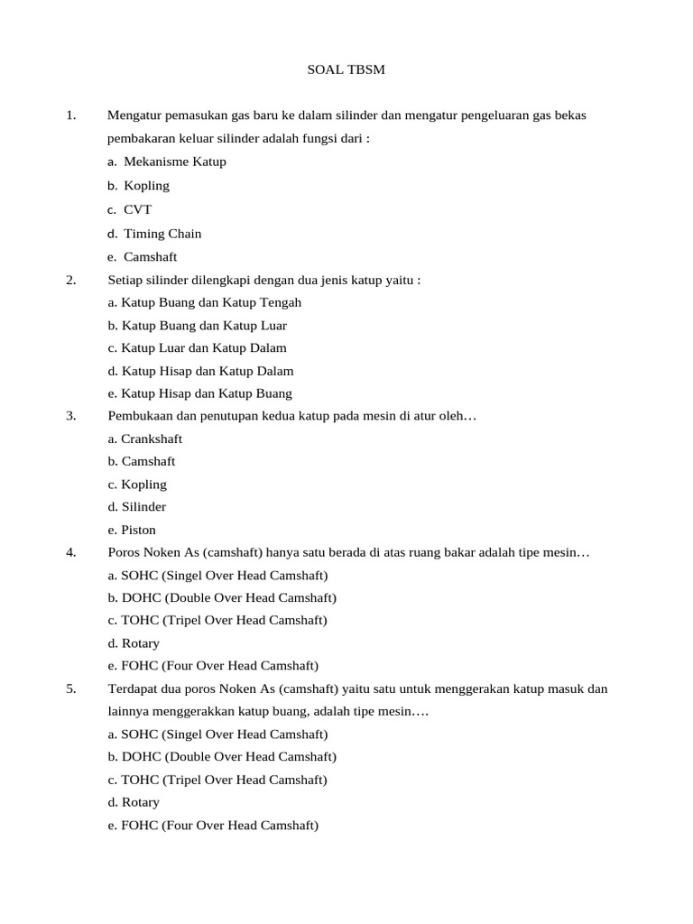 Soal Dan Kunci Jawaban - TBSM - 11 TKR SEMUA | PDF