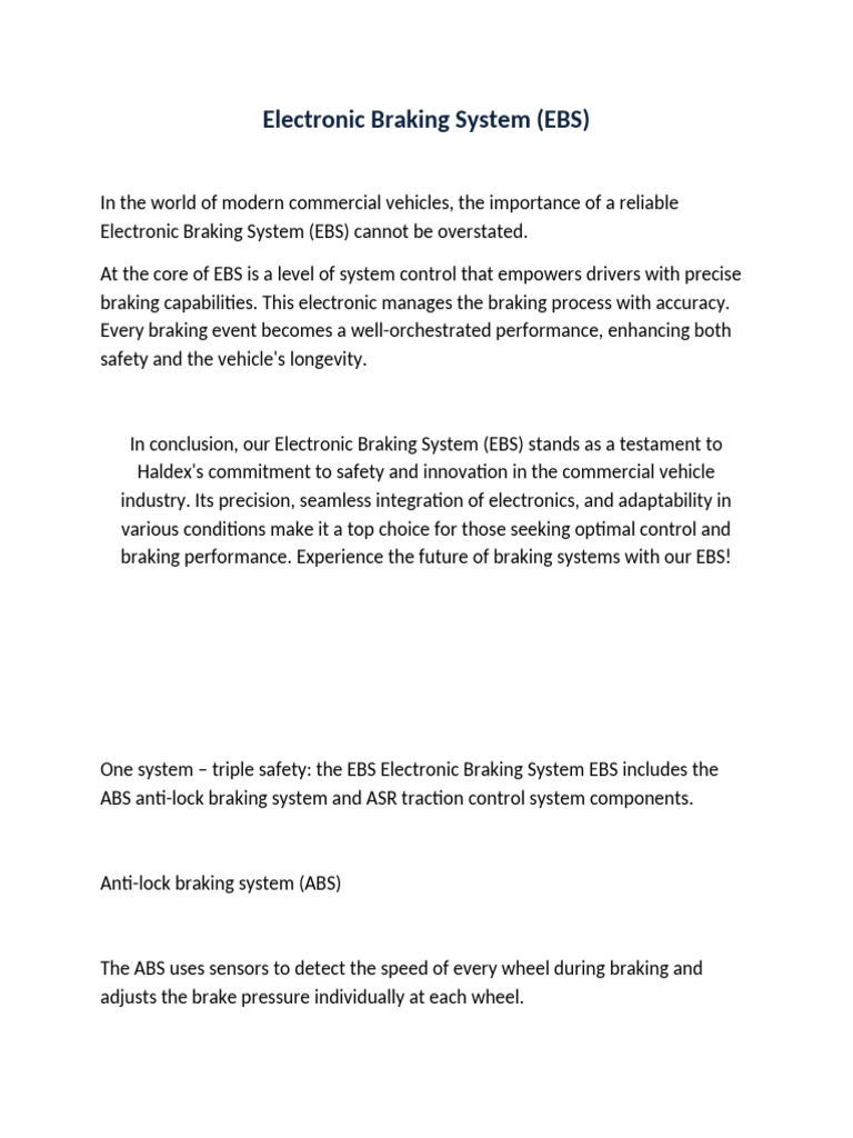 Electronic Braking System | PDF | Anti Lock Braking System | Brake