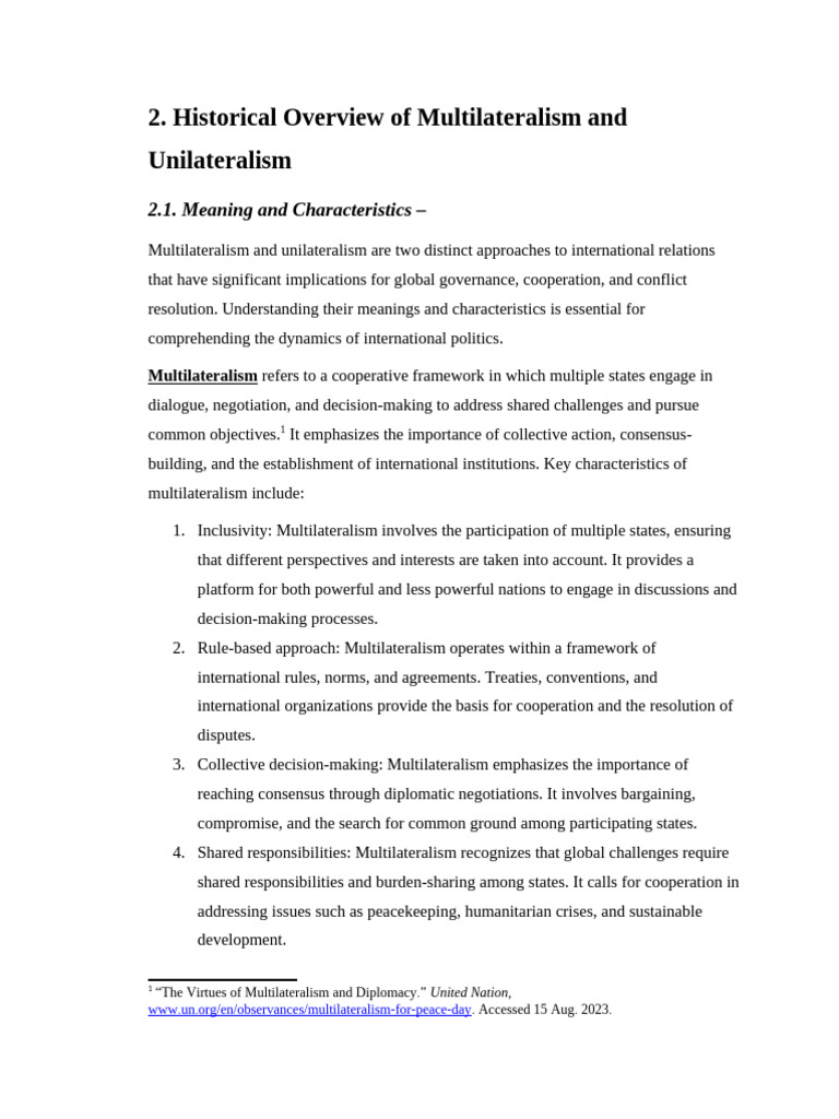 Historical Overview of Multilateralsim and Unilateralism | PDF | Multilateralism | Global Governance