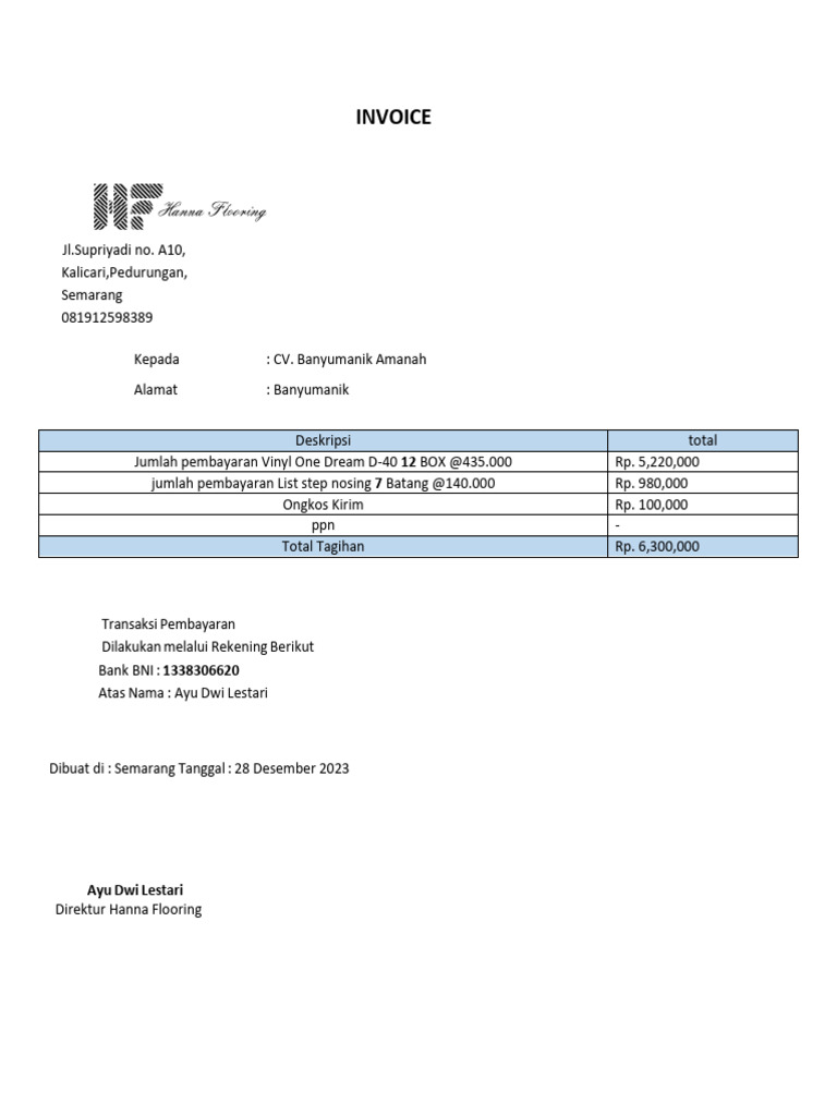 Invoice Pembayaran CV. Banyumanik Amanah | PDF