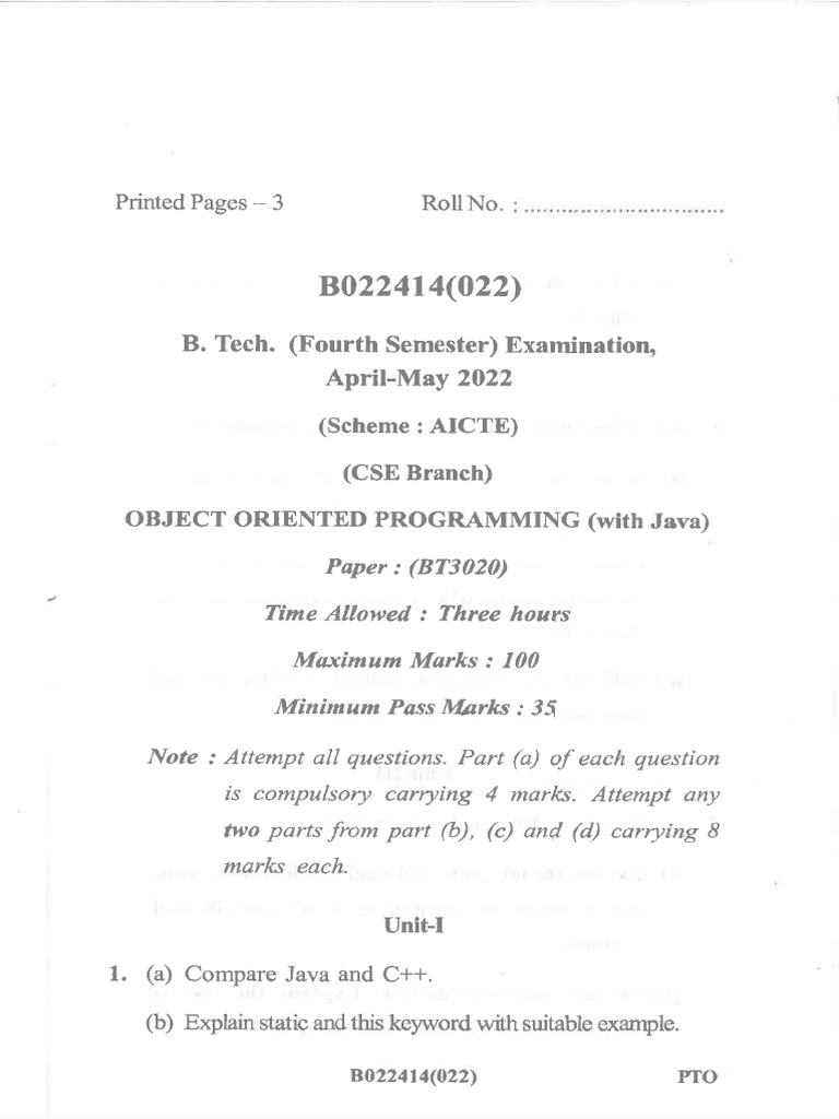 2022-Apr-May-Object Oriented Progg. in Java(AICTE) | PDF