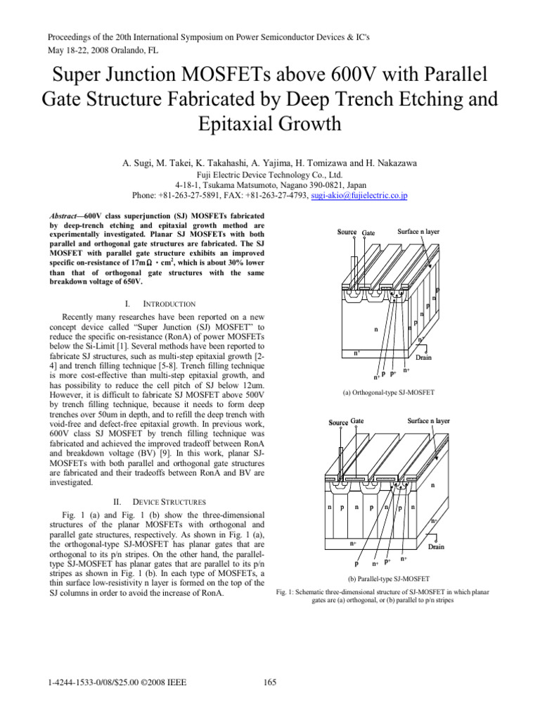 Super Junction MOSFETs Above 600V With Parallel Gate Structure Fabricated by Deep Trench Etching ...