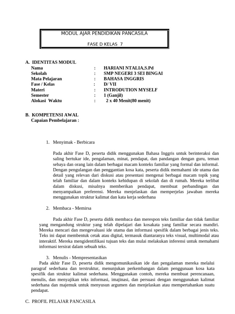 Modul Ajar Pendidikan Pancasila | PDF