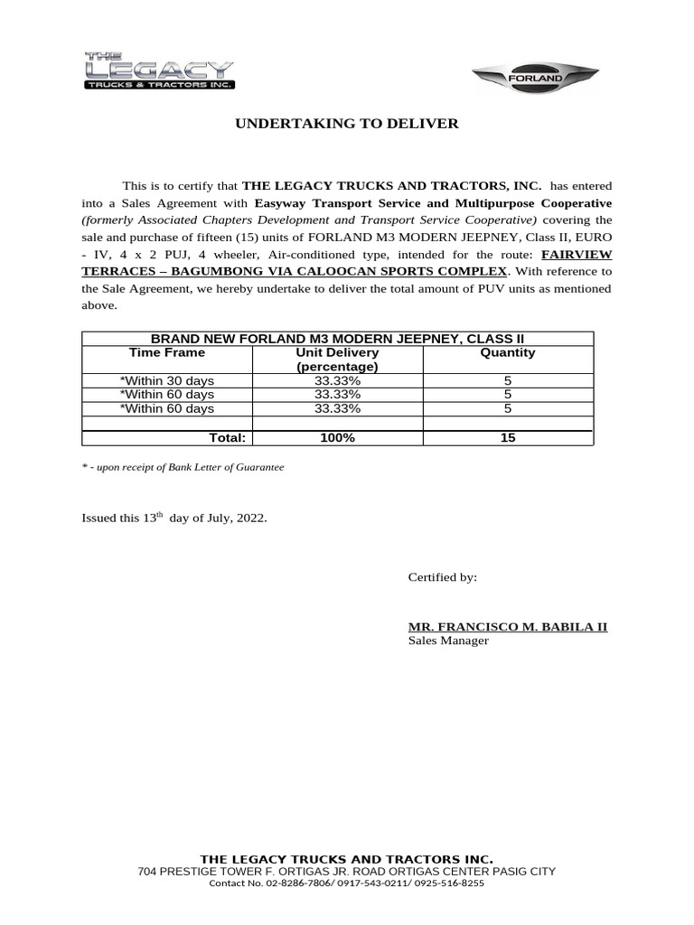 Undertaking To Deliver Draft | PDF